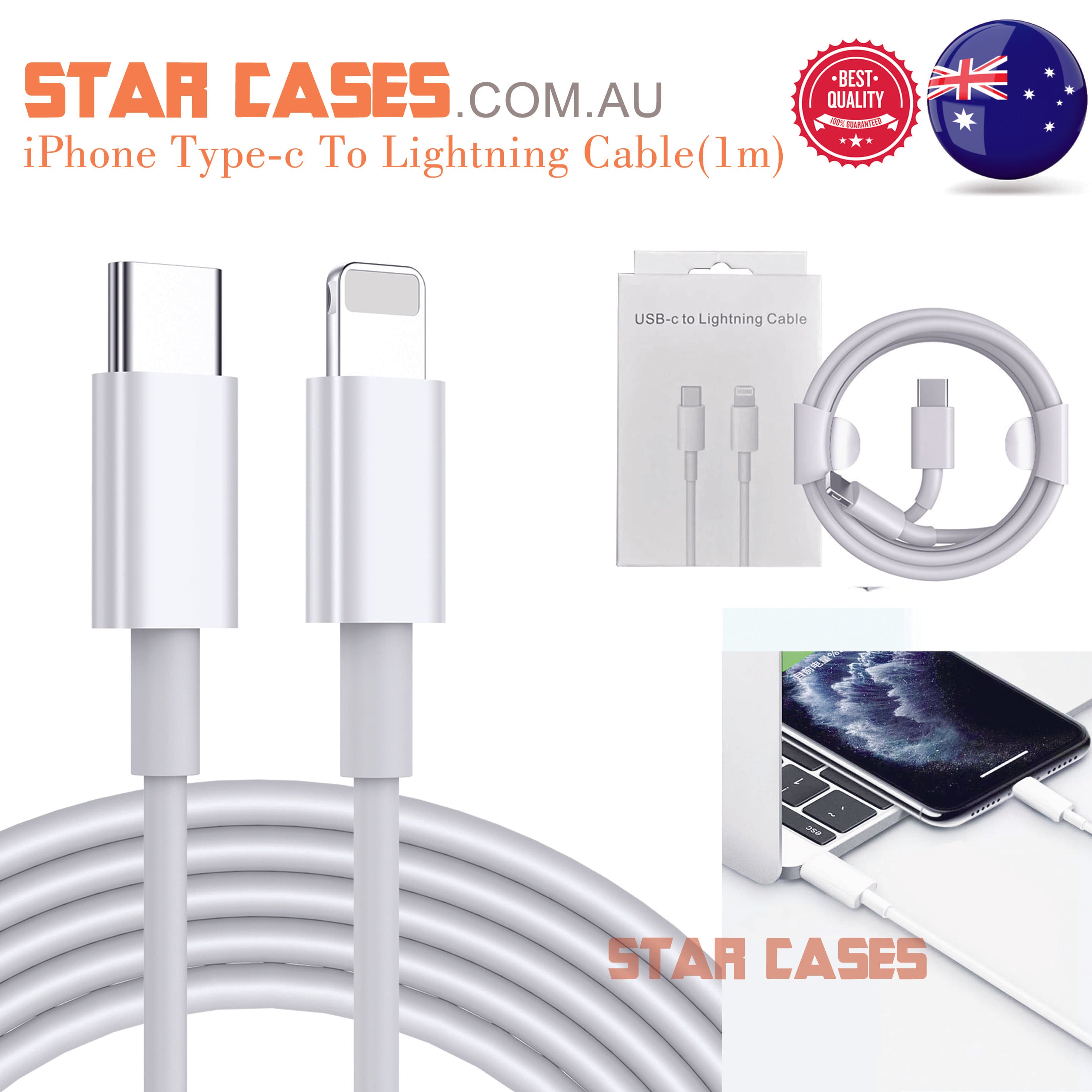 1m Lightening To Type C Cable – Star Cases